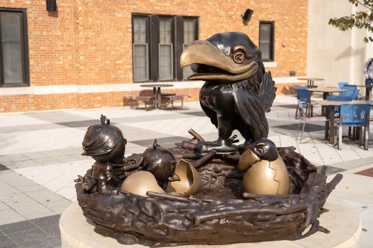 Jayhawk nest statue debuts on Ascher Plaza - Crimson & Blue - KU Alumni